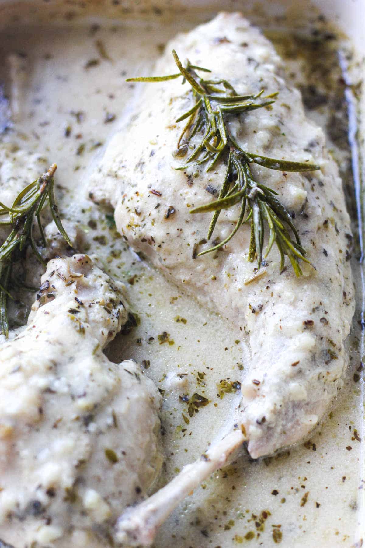 Italian style oven baked rabbit legs in cream garlic sauce - The Top Meal