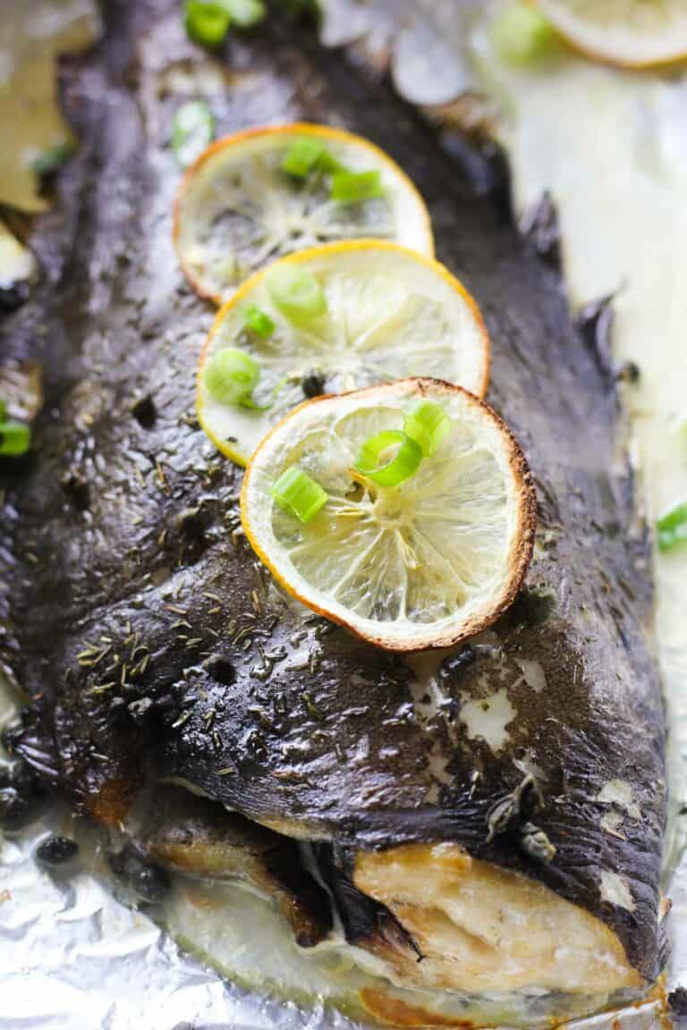 Easy baked whole turbot with lemon and capers | The Top Meal